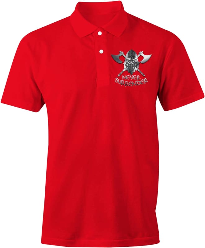 NEVER SURRENDER Embroidered Polo Shirt – Fat Chimp Forces Wear & Gifts