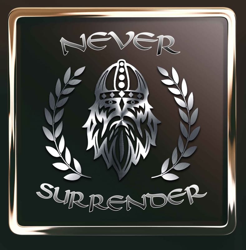 NEVER SURRENDER Pin Badge – Fat Chimp Forces Wear & Gifts